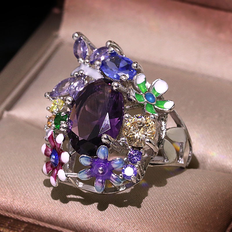 Luxury Big Rainbow Flower Ring Boho Female Party R... – Vicedeal