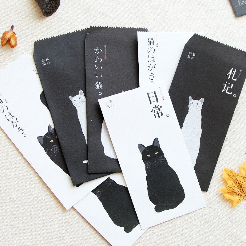 Japanese Style Black White Cat Lettter Envelope Lo... – Grandado