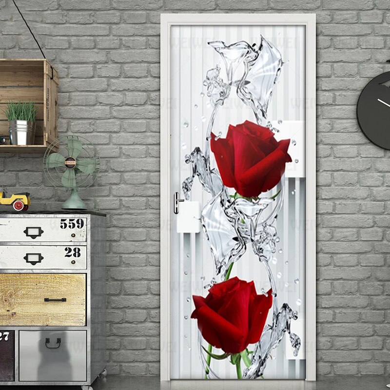 Style 3D Modern Rose Water Drops Door Sticker Mura... – Vicedeal