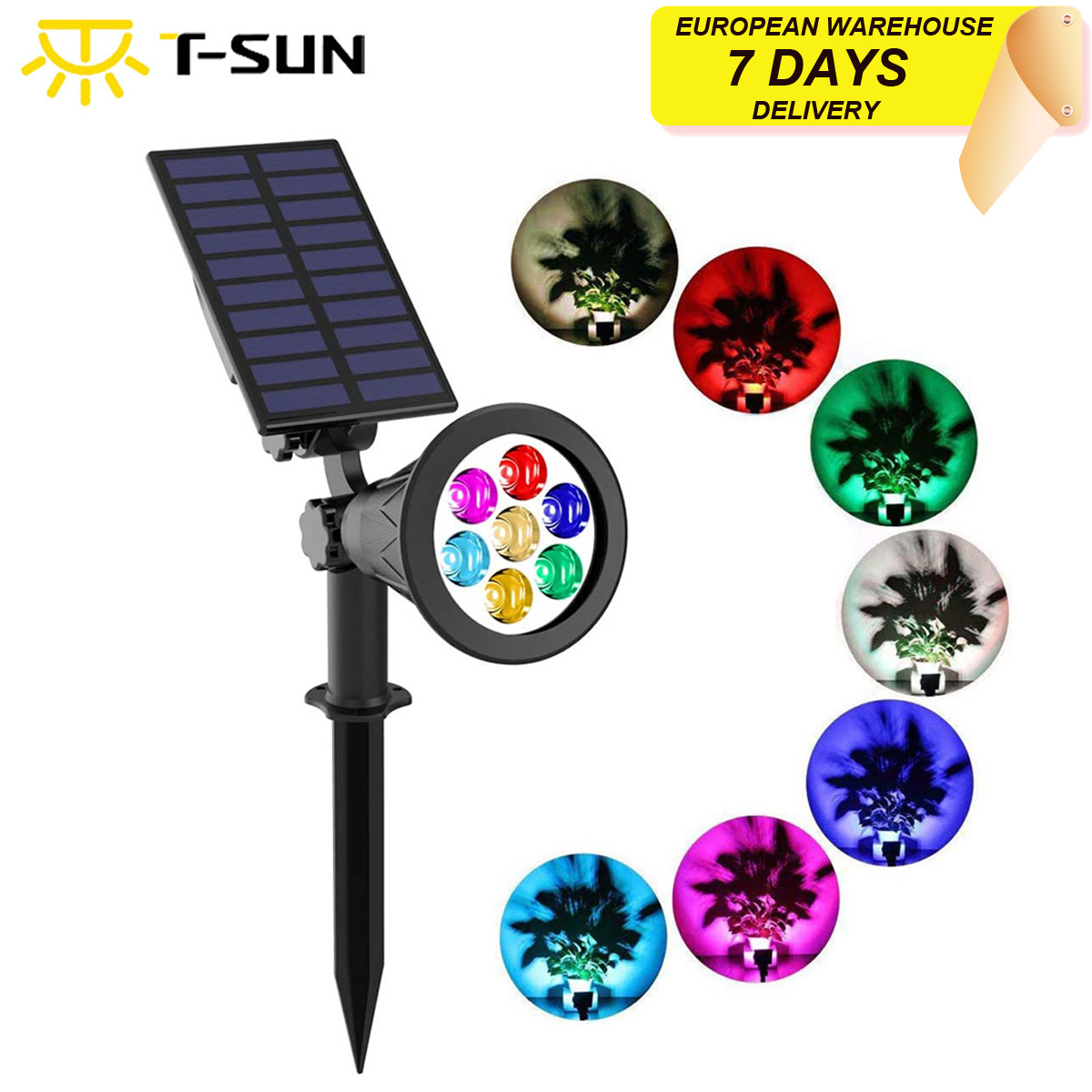 T-SUNRISE 1-2pcs RGB 7 LED Solar Spotlights Changi... – Grandado