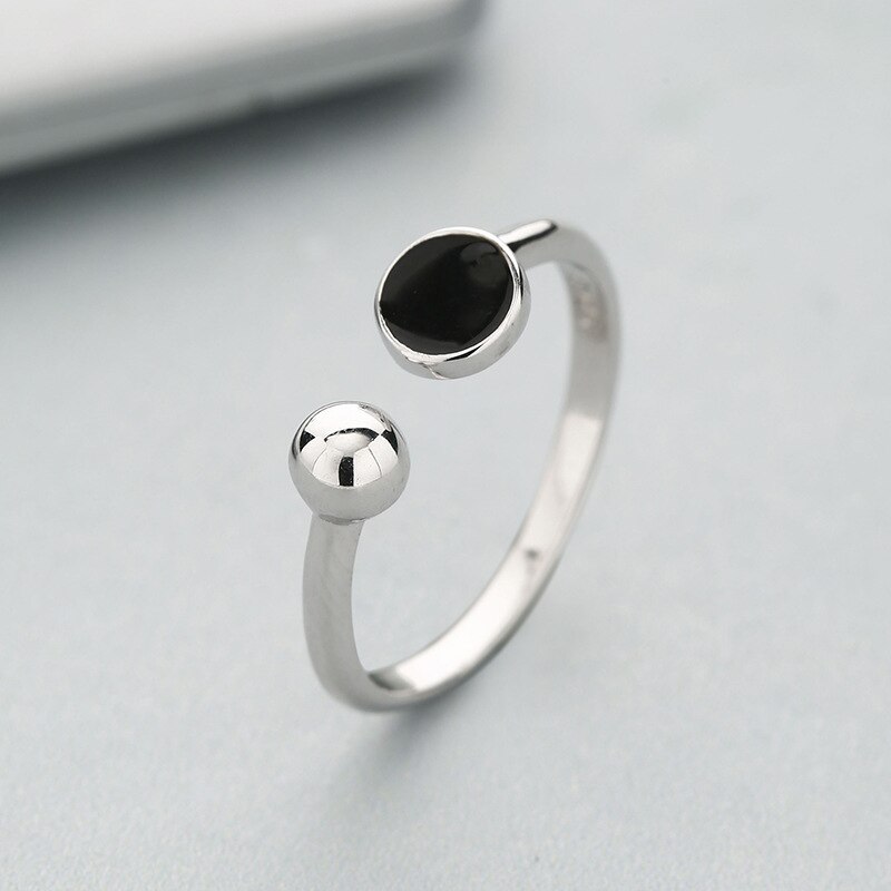 925 Sterling Silver Simple Black Round Epoxy Openi... – Grandado