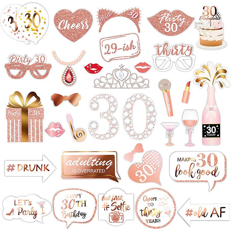 Rose Gold Pink Birthday Photo Booth Props 18th 21s... – Grandado