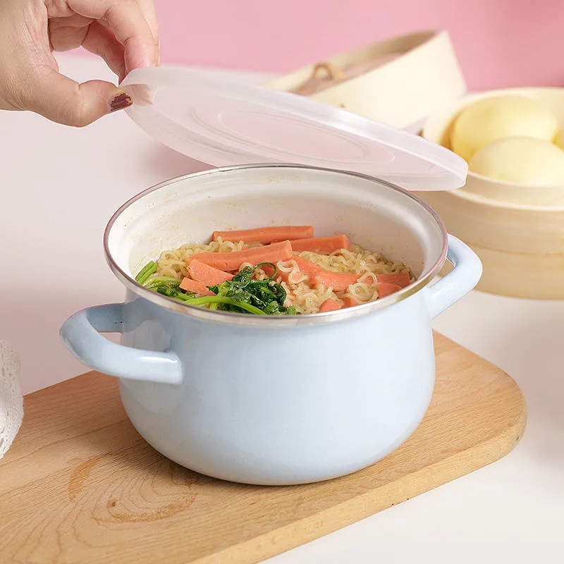 1Pc 16cm 1.5L Enamel Stock Pots With Lid Multi-pur... – Grandado