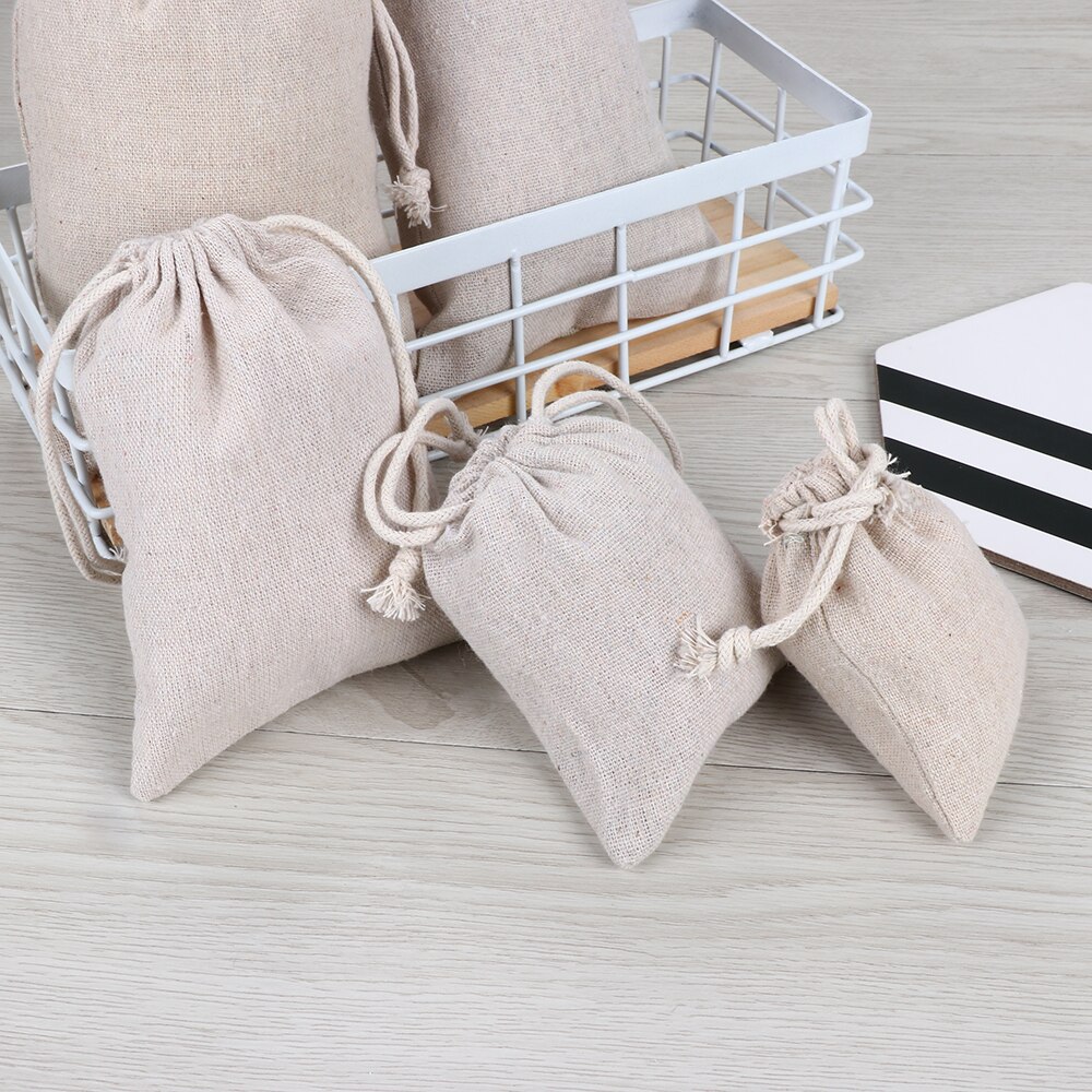 5Pcs Cotton Linen Bags Natural Resuable Jute Linen... – Grandado
