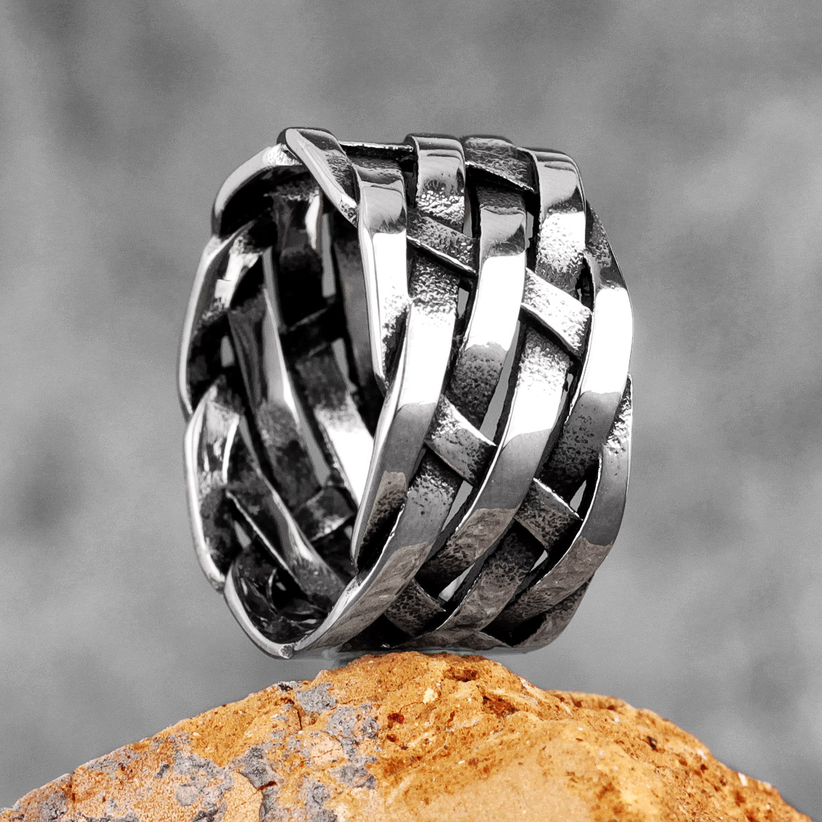 Weaving Hollow Stainless Steel Mens Rings Trendy S... – Grandado