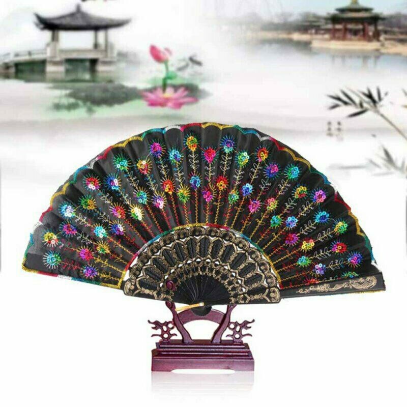 - Vintage Peacock Feather Hand Fan Wave Sequins Fo... – Grandado