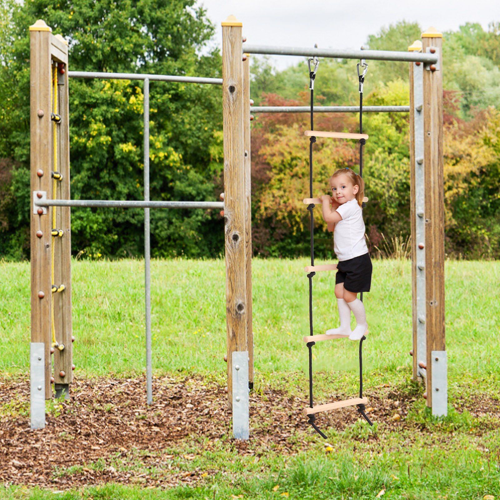 Outdoor Wooden Swing Rope Ladder with 2 Hooks Kids... – Grandado