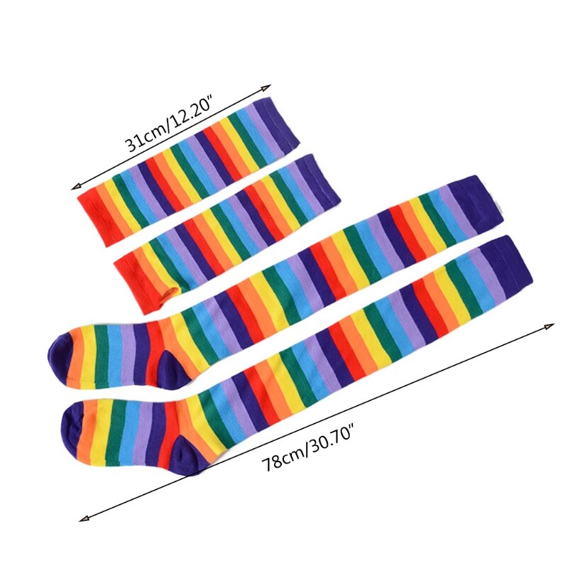 Women Rainbow Striped Thigh High Long Socks Arm Wa... – Vicedeal