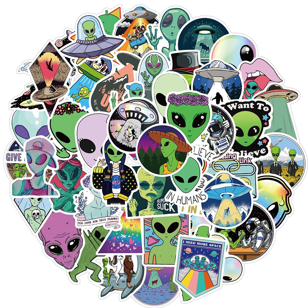 50PCS E.T UFO Alien Sticker Cosmic Space Creature ... – Grandado