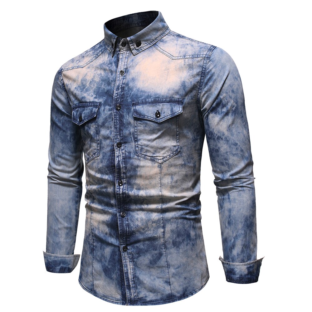 Puur Katoen Denim Shirt Heren Lange Mouw Gewassen ... – Vicedeal