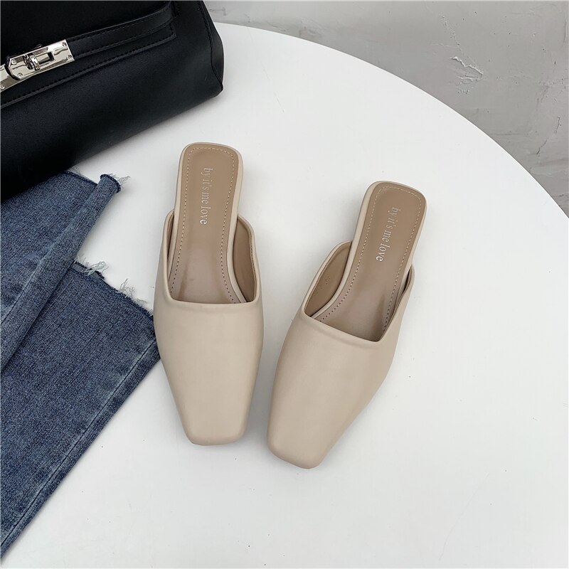 2022 Leather Mules Slippers Women Round Toe Slides... – Vicedeal