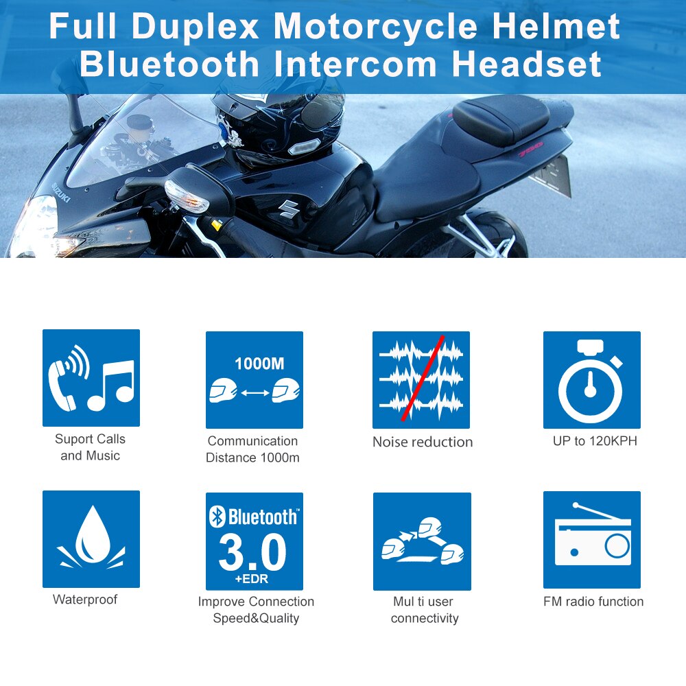 BT-S3 motorcycle helmet intercom 1000M wireless he... – Vicedeal
