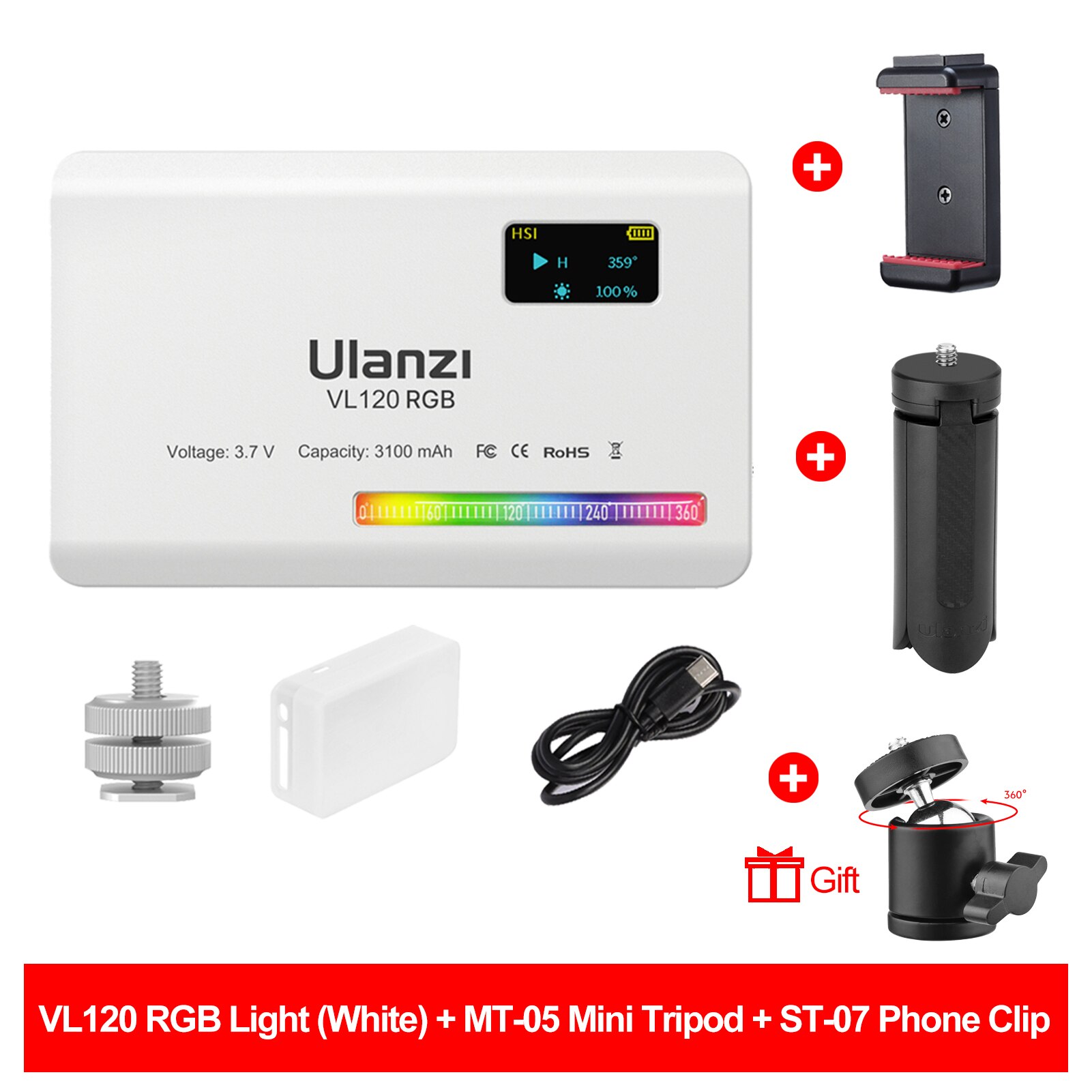 Ulanzi VL120 Rgb Mini Led Video Light 2500K-9000K ... – Grandado