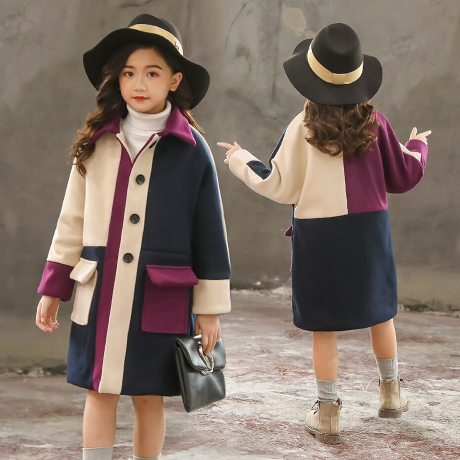 Kids Girl Overcoat Winter Patchwork Outerwear For ... – Grandado
