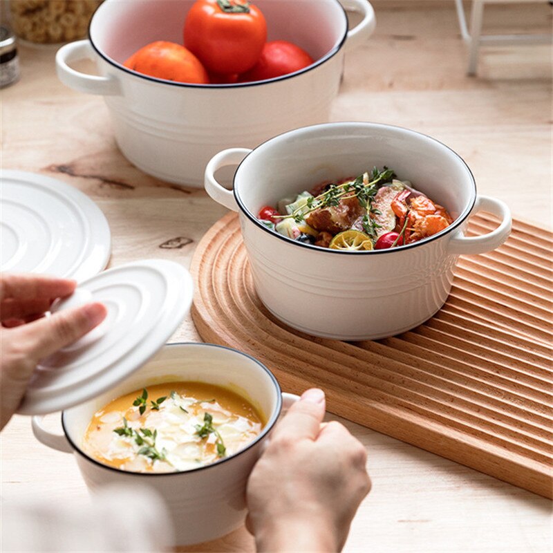 Nordic Ceramic Simple Double Ear Salad Fruit Noodl... – Grandado