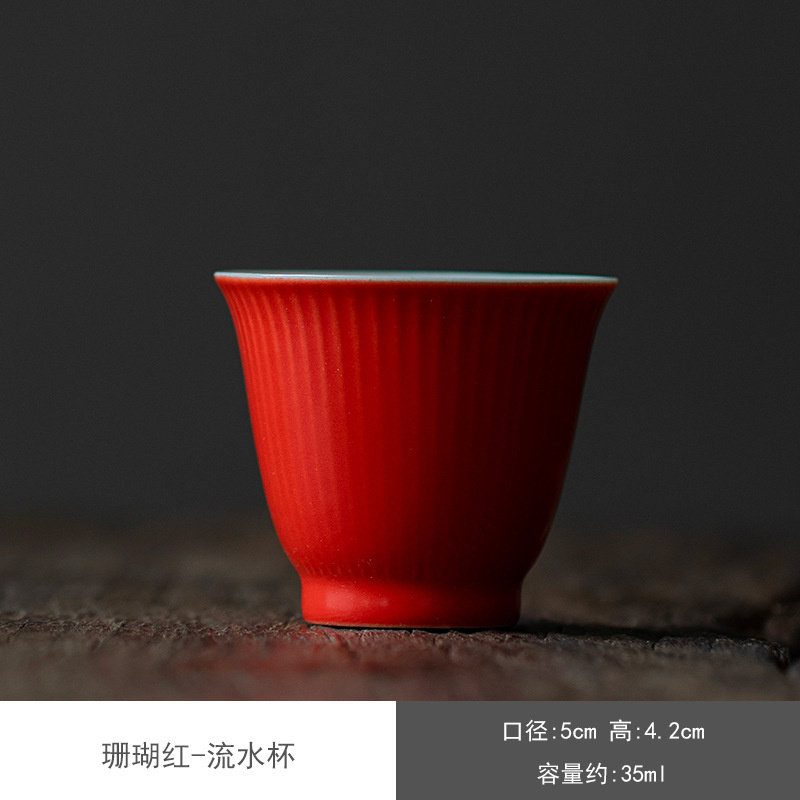 2pc/Set Coral Red Glaze Ceramic Tea Cup Household ... – Grandado