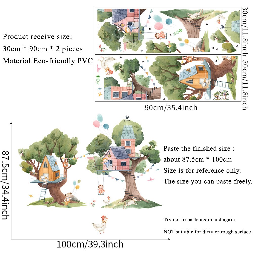 Cartoon Dieren Kids Bomen Huizen Muursticker Kind ... – Vicedeal