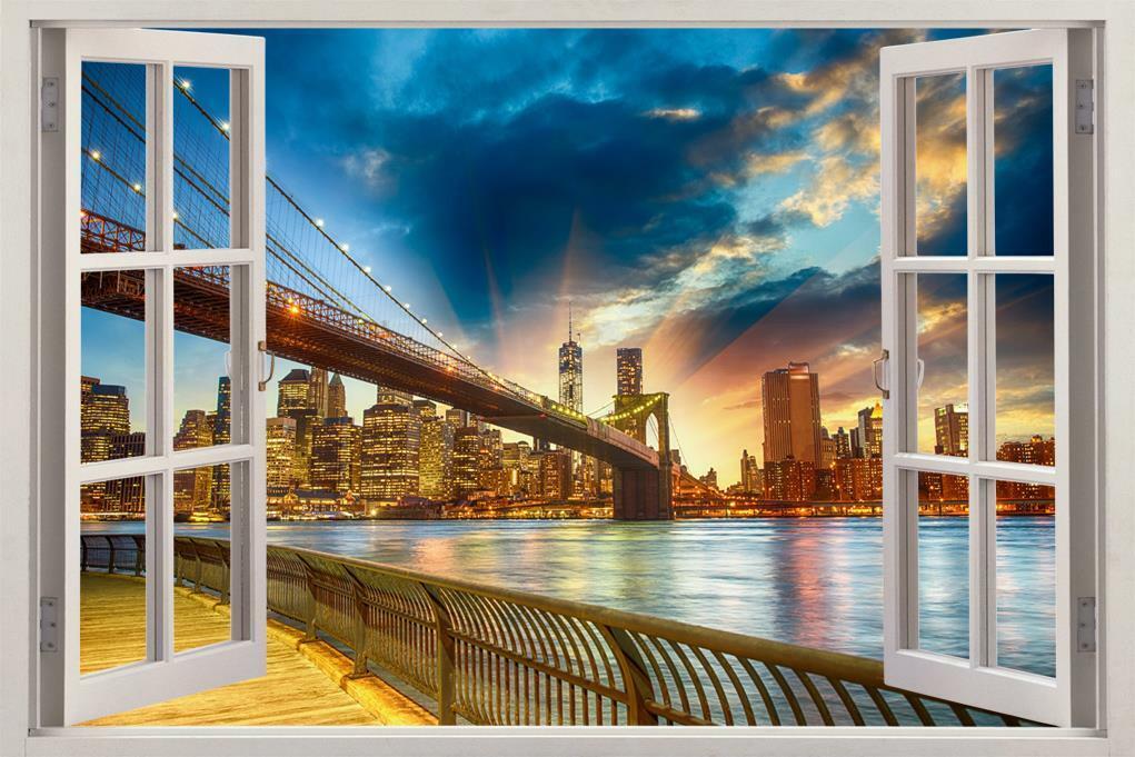 3D York Bridge Window Frame Window Mural Vinyl Bed... – Grandado