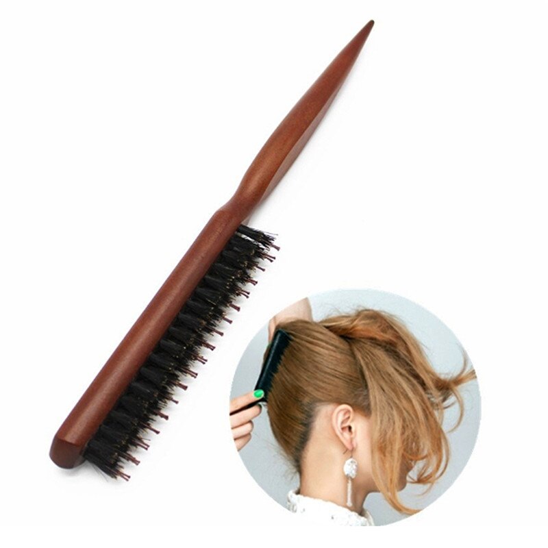 Wood Handle Natural Boar Bristle Hair Brush Fluffy... – Grandado