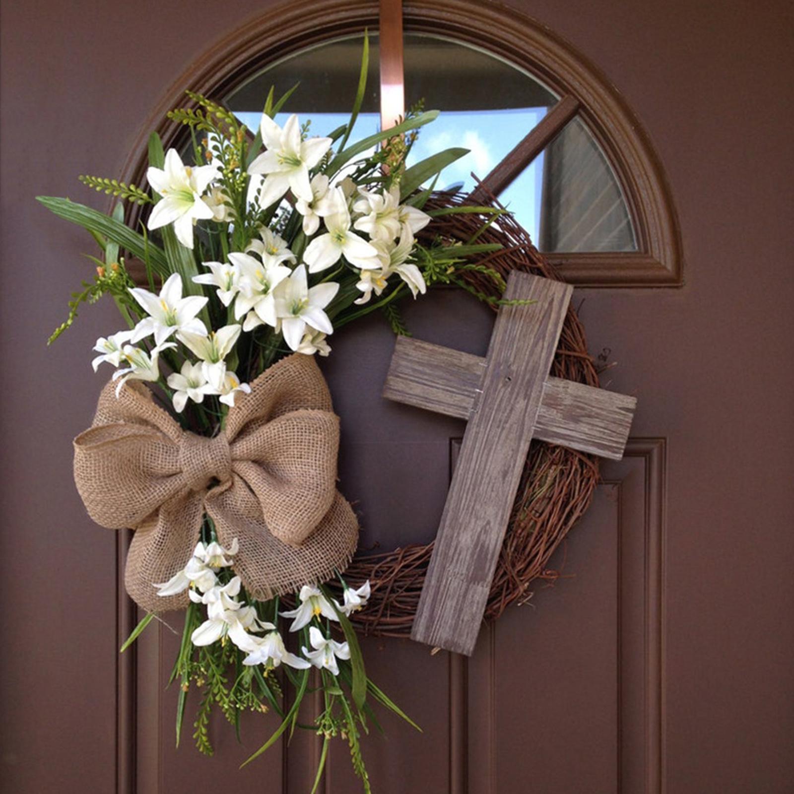 35cm Easter Wreath with Cross Grapevine with Burla... – Vicedeal