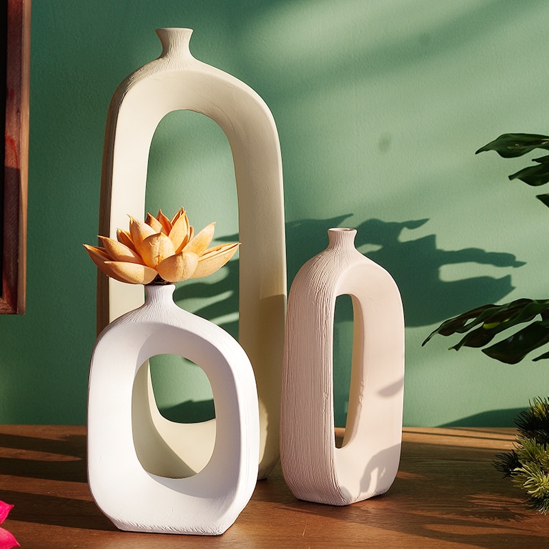 Nordic simple ceramic stem flower Hollow vase Flor... – Vicedeal