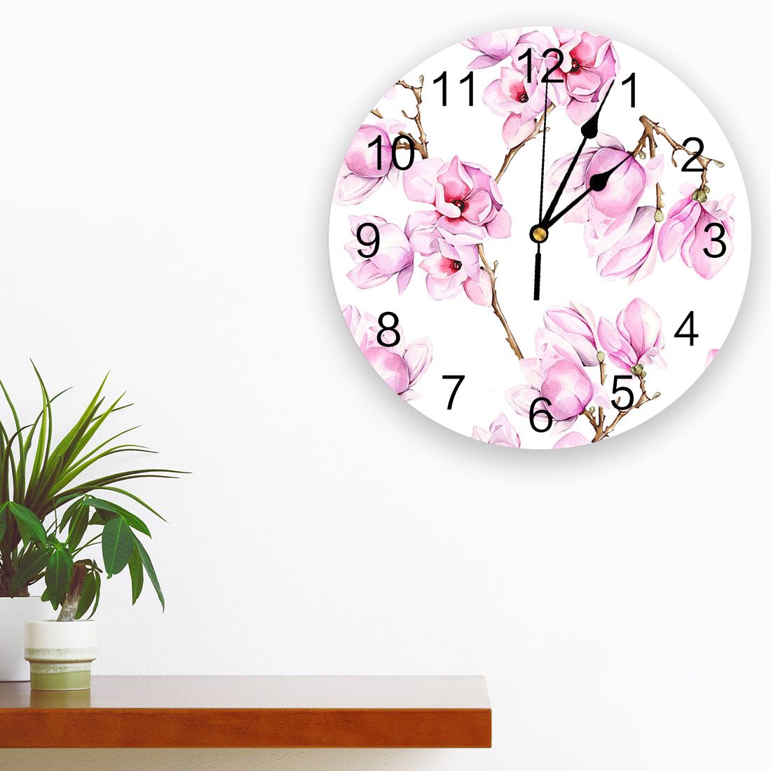 Flower Pink Plant Wall Clock Living Room Decor Mod... – Grandado