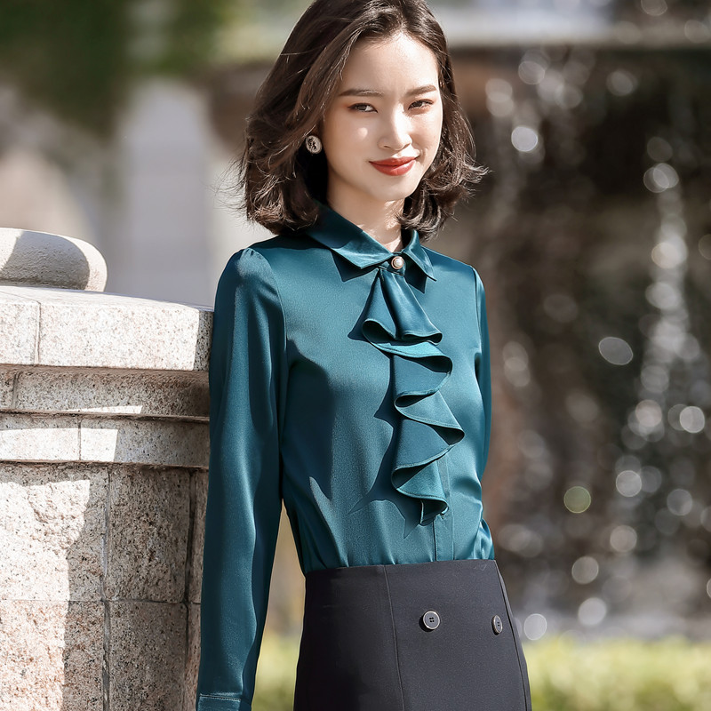 Chiffon Shirt Women Satin Long Sleeve Ruffles Slim... – Grandado