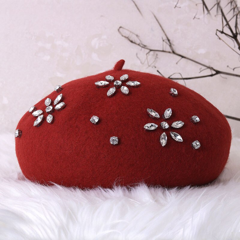 Beret hat women wool solid color beret Diamond ret... – Grandado