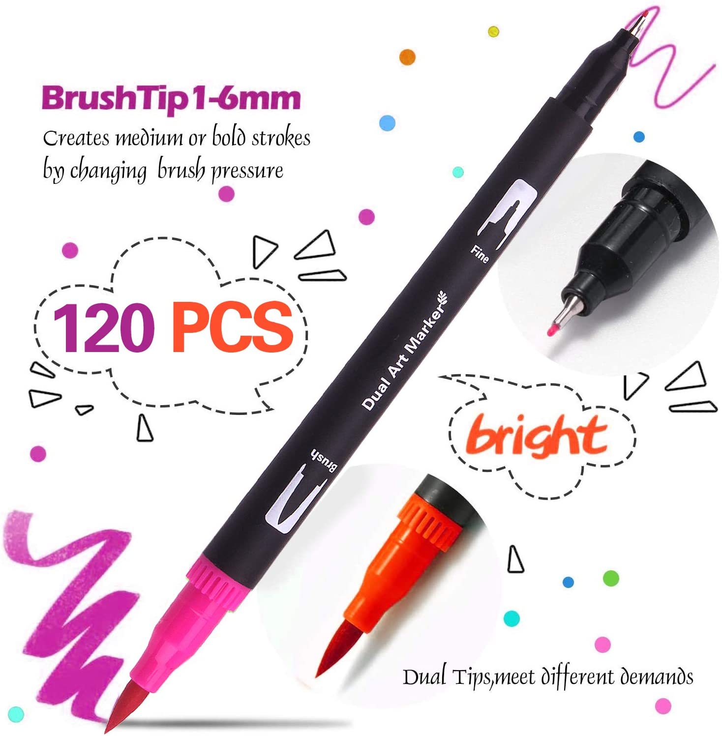 132 Colouring Pens Dual Tip Brush Pens Brush Tip A... – Grandado