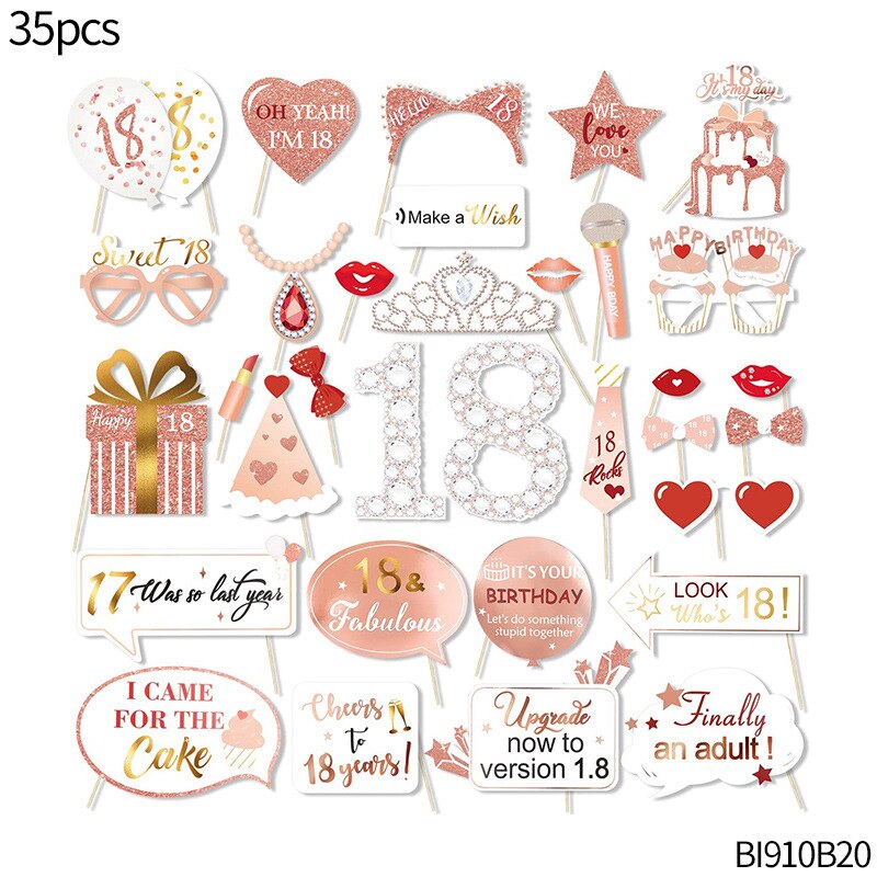 Rose Gold Pink Birthday Photo Booth Props 18th 21s... – Grandado