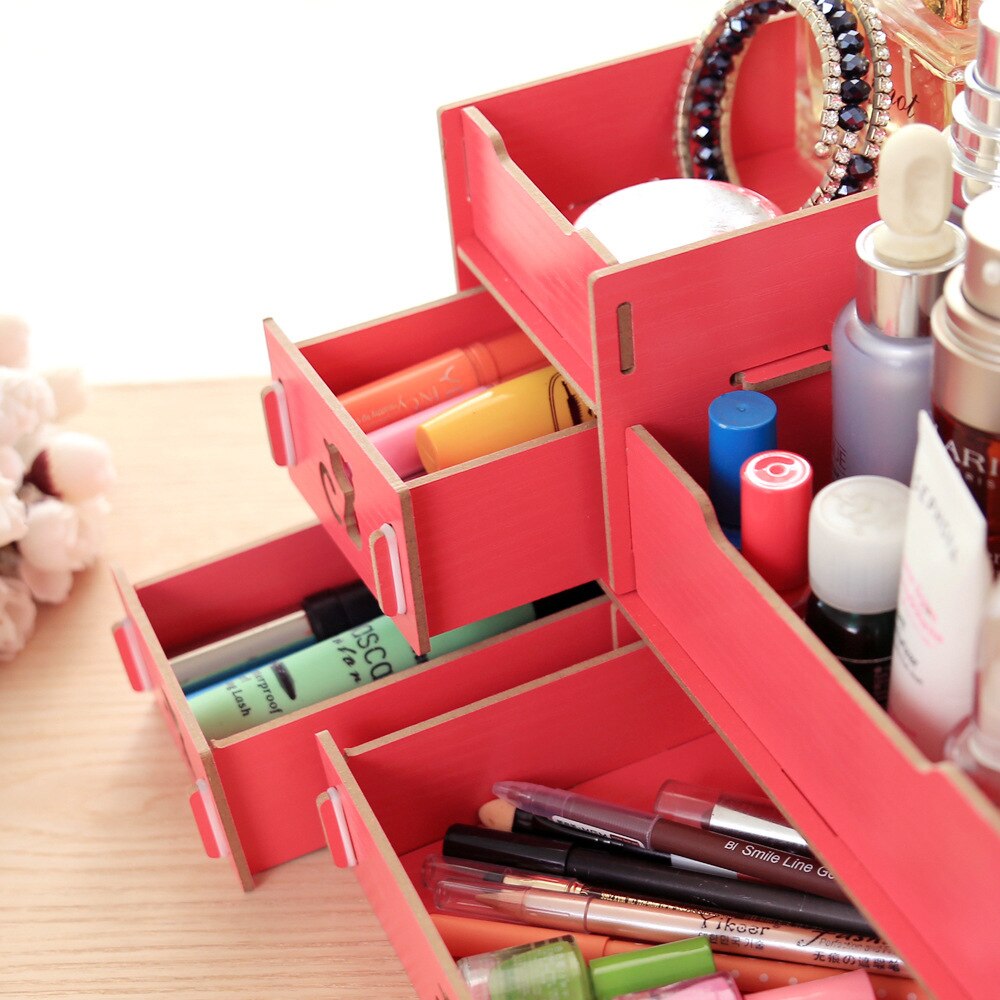 Multi-functional Wooden Makeup Storage Box Jewelry... – Grandado