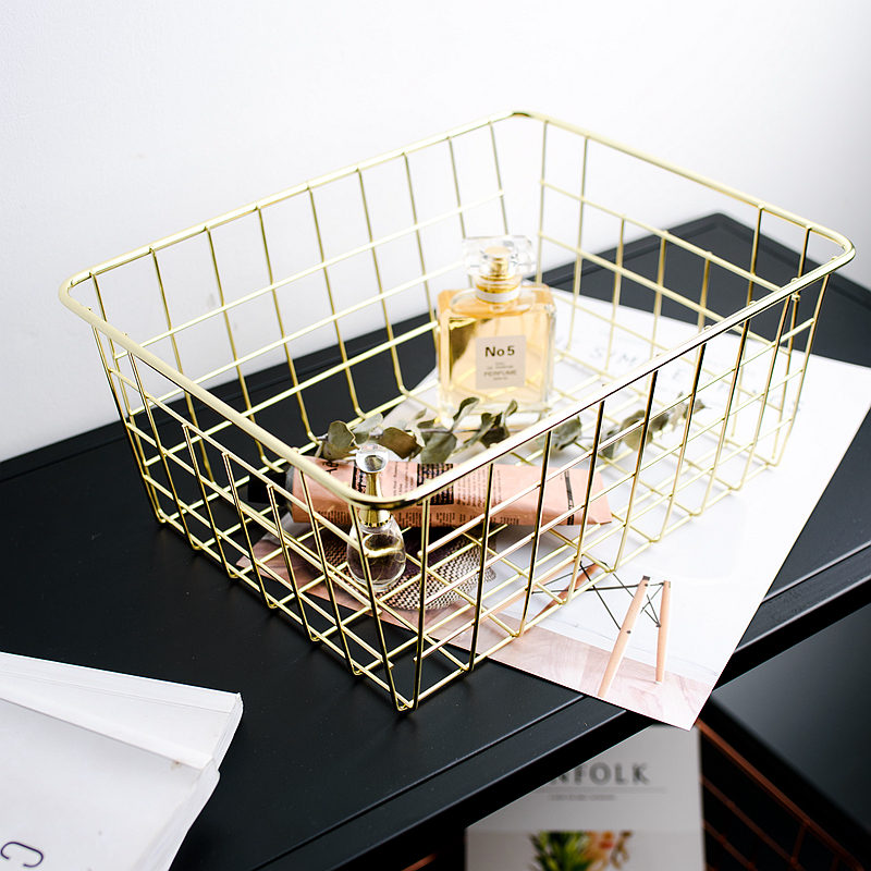 INS style golden iron art receiving basket magazin... – Grandado
