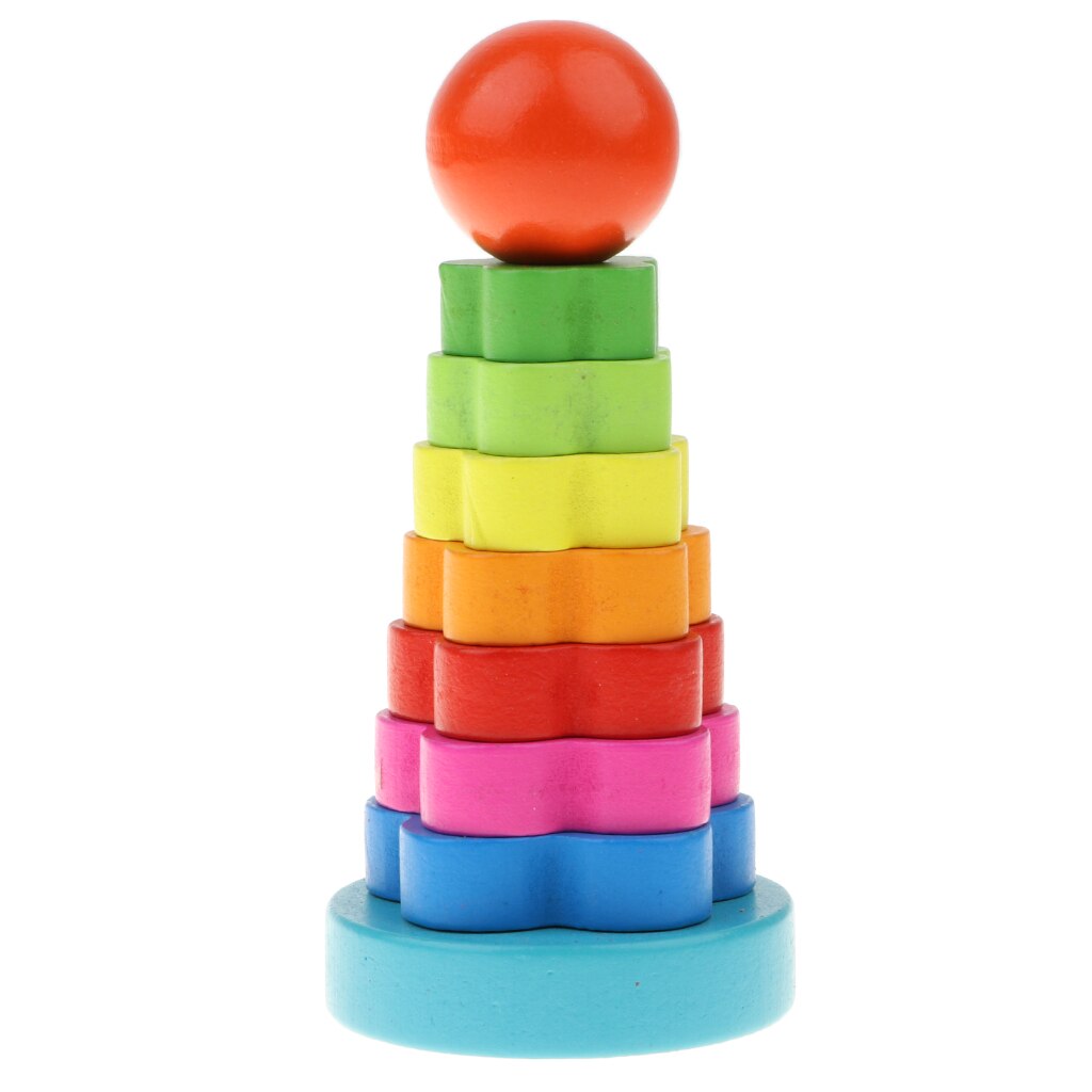 Kids Wooden Rainbow Stacking Rings Tower Block Toy... – Grandado