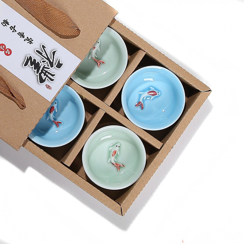 Exquisite 4pcs Ceramic 3D gold fish Cup,China tea ... – Grandado
