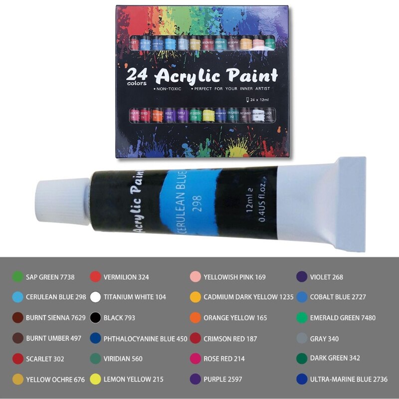Acrylic Paint Set 24 Color 12ml Non Toxic Non Fadi... – Grandado