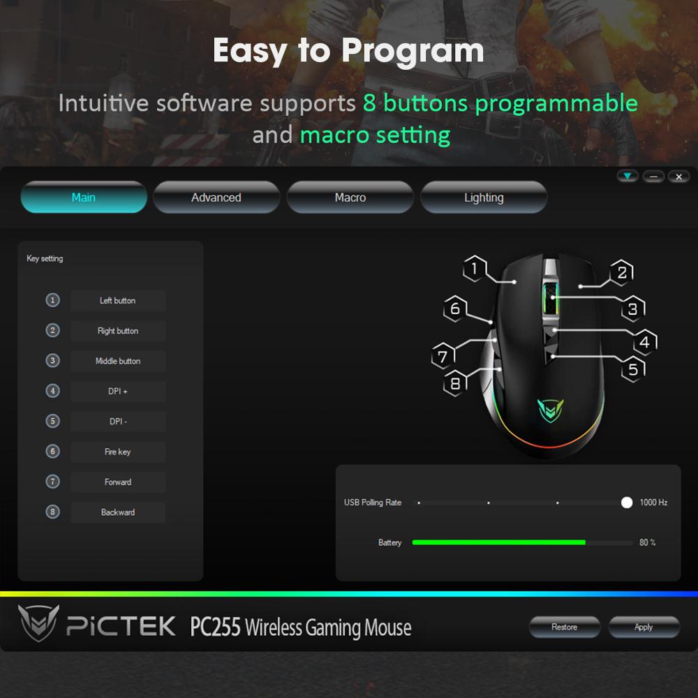 PICTEK Wireless 10000 DPI RGB Mouse For Double Han... – Grandado