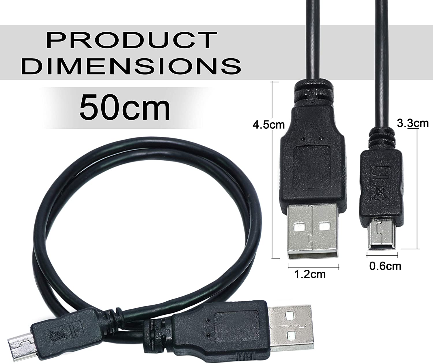 3 Pack USB 2.0 A to Mini 5 pin B Cable for Externa... – Vicedeal