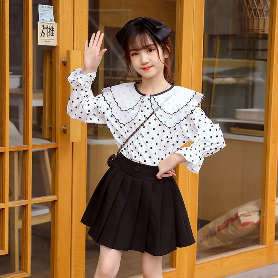 Girls Blouse Dot Pattern Girls' Shirts Mesh Kids W... – Grandado