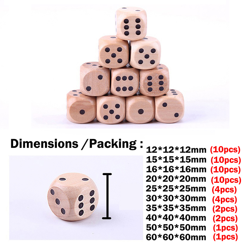12-60mm 6 Sided Wood Dice Point Cubes Round Corner... – Vicedeal