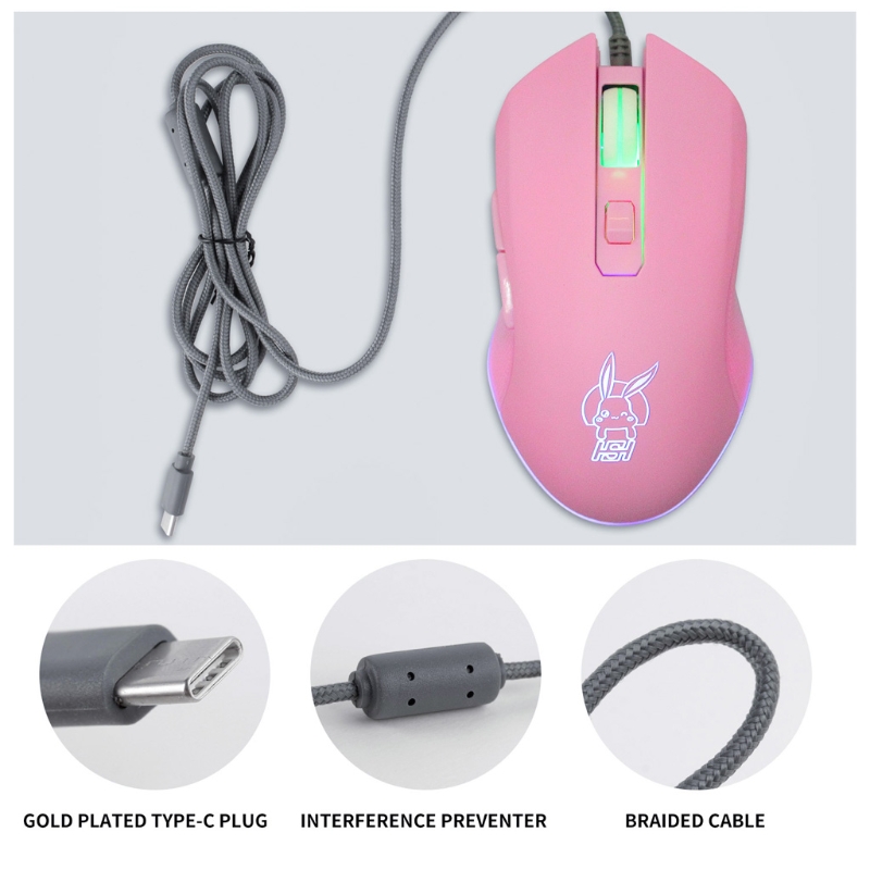Pink Rabbit USB C Mouse with LED Backlight 2400DPI... – Grandado