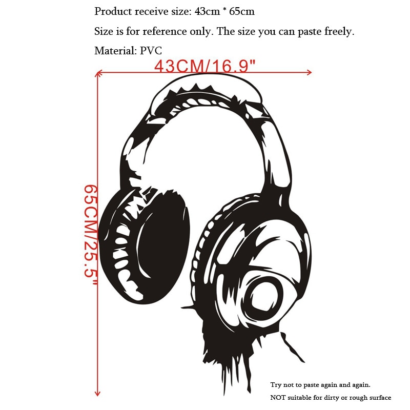 headphones Wall Stickers bedroom living room decor... – Grandado