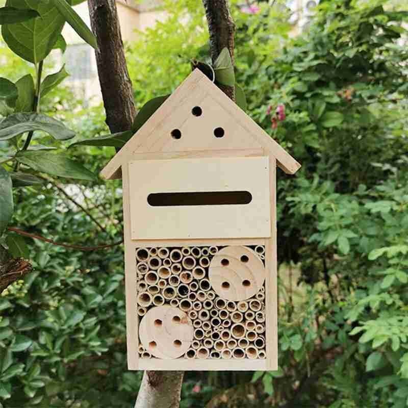 Bee House Attracts Peaceful Bee Pollinator Wooden ... – Grandado