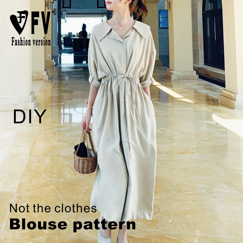 Ladies shirt dress pattern sewing drawing 1:1 garm... – Grandado