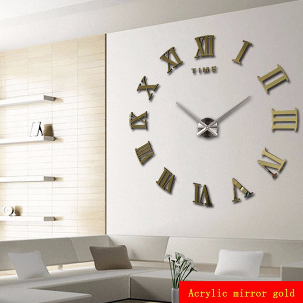 DIY 3D Wall Clock Roman Numerals Large Mirrors Sur... – Grandado