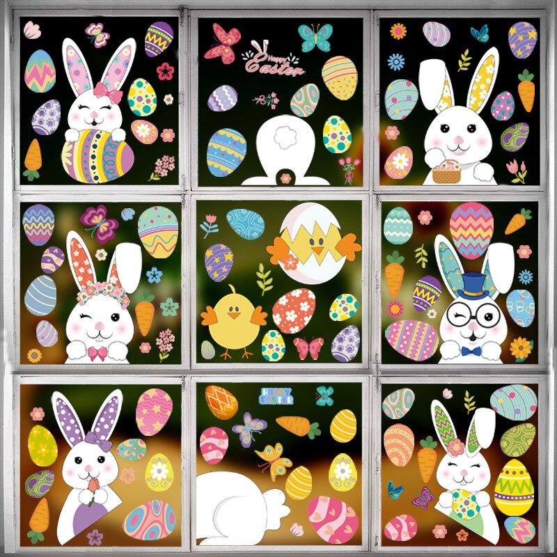 Happy Easter Window Stickers Rabbit Easter Eggs Ea... – Vicedeal