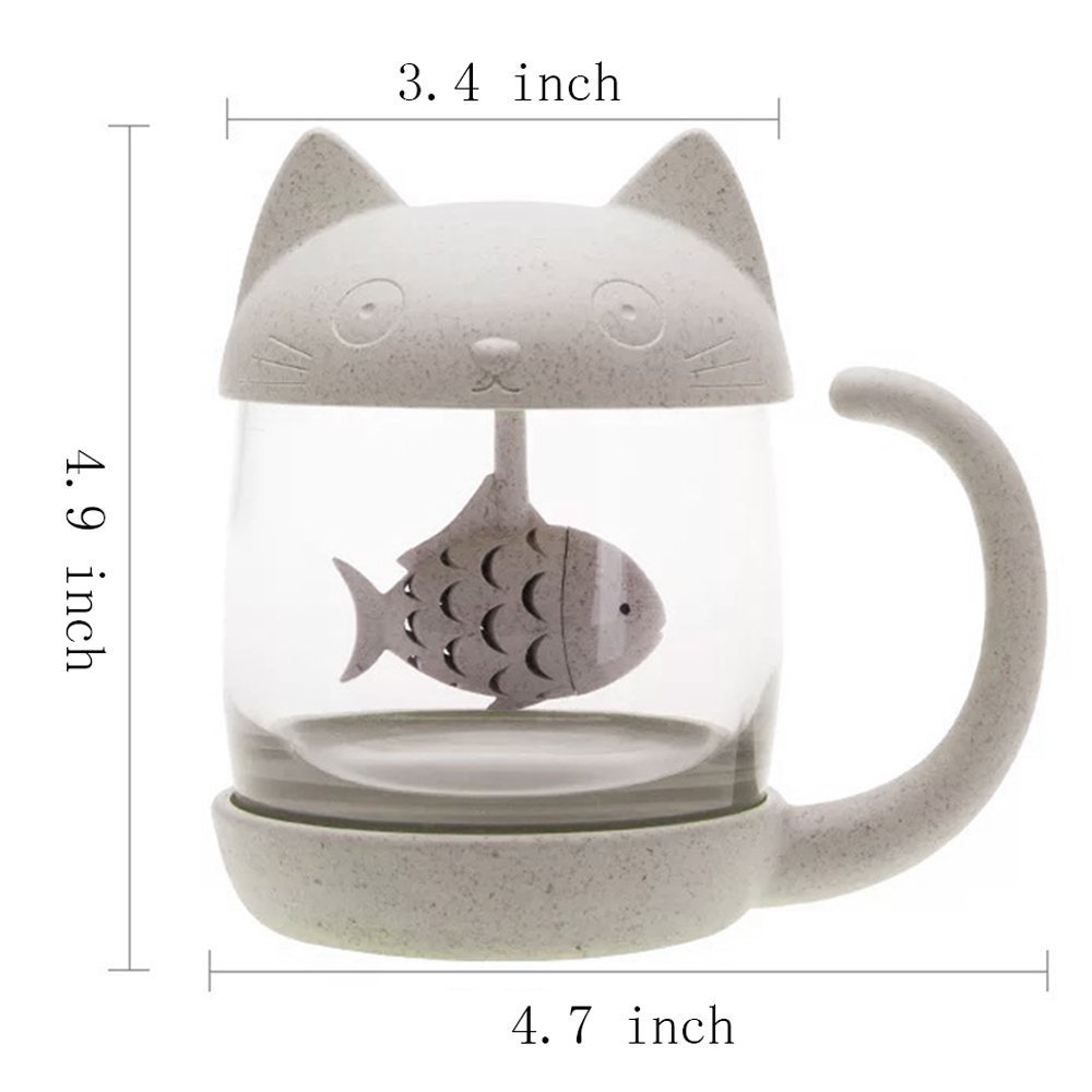 Carlie Cute Cat Glass Cup Tea Mug With Fish Tea In... – Grandado