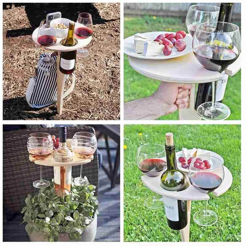 Portable Wooden Outdoor Folding Wine Table Round D... – Grandado