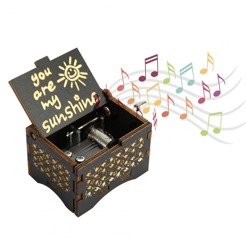 Vintage Wooden Music Box Hand Cranked Engraved Sma... – Vicedeal