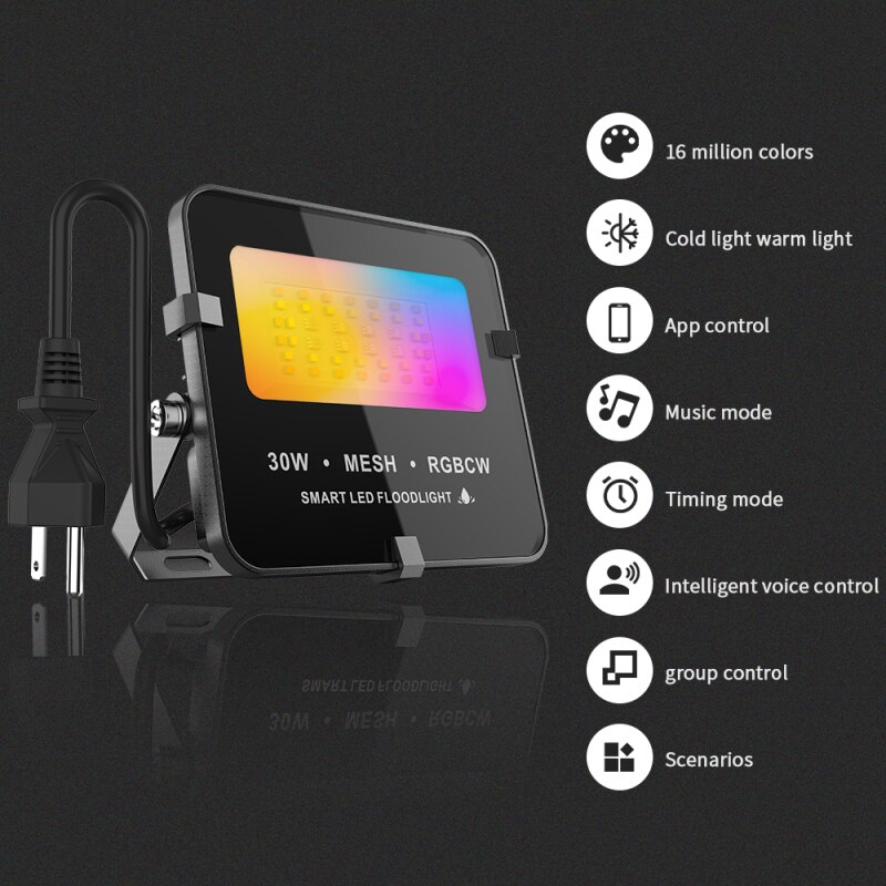 Bluetooth RGBWW 30W Smart LED Floodlight Light Tim... – Grandado