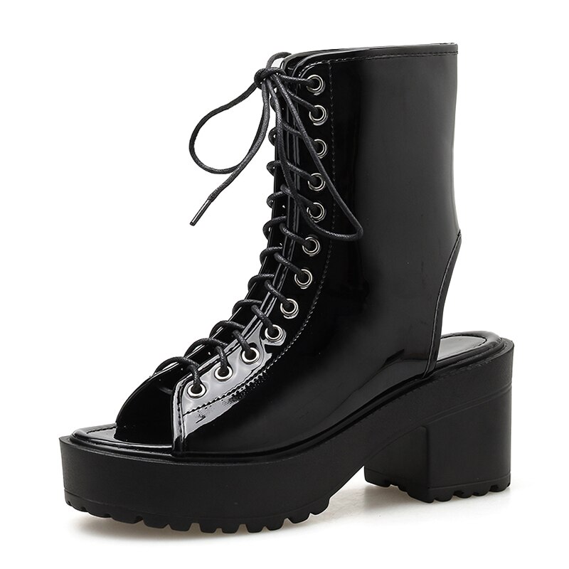 Gdgydh Black Patent Slingback Lace Up Block Heel A... – Vicedeal
